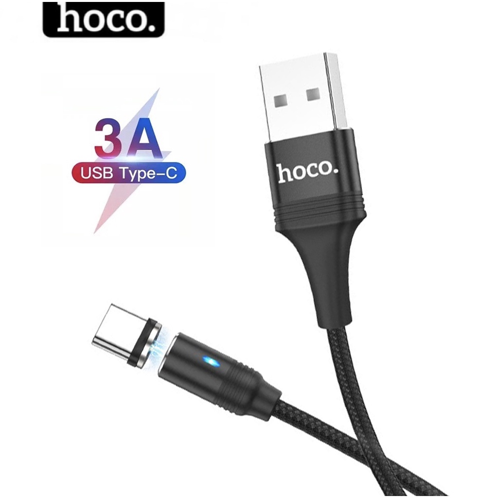 Cáp sạc từ tính nam châm Hoco U76 chân Type-C sạc nhanh 3A đèn Led vải dù chống rối dài 1.2M ...
