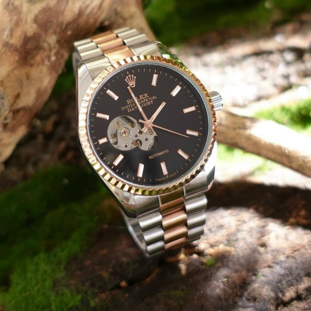Đồng hồ nam Rolex cơ automatic lộ tim cơ đồng hồ nam dây kim loại chống ...
