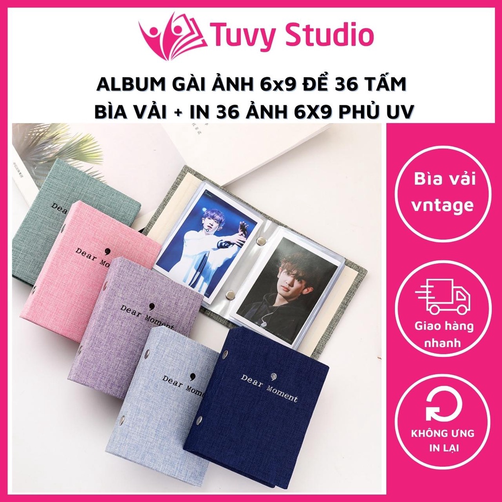 Combo Album ảnh 6x9 mini bìa vintage + in 36 ảnh 6x9 phủ UV, lomo card ...