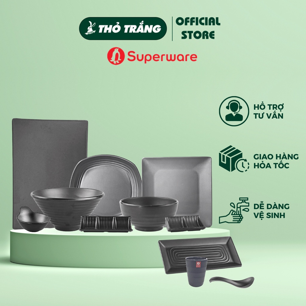 Bộ tô, chén, dĩa nhựa Nhám Melamine màu BLACK Superware Thái Lan ...
