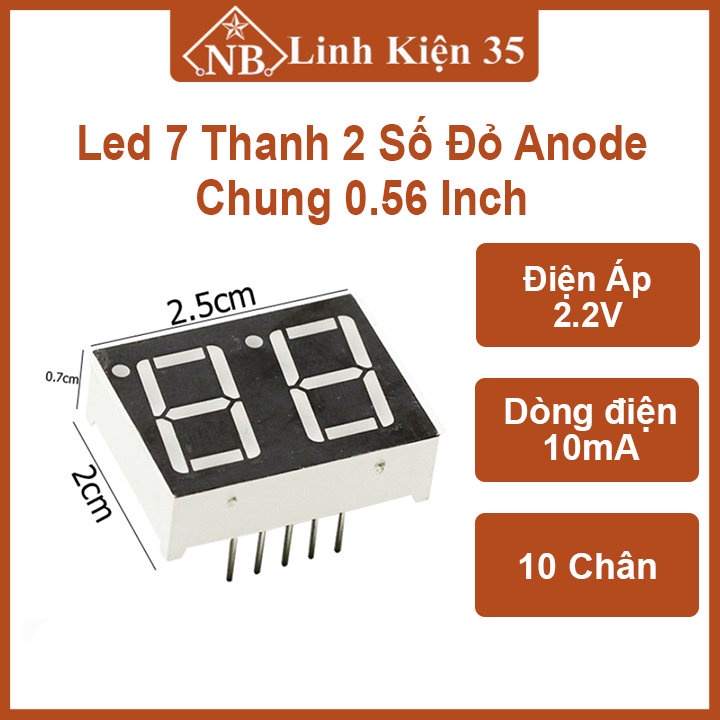 Bộ 5 chiếc màn hình led 7 thanh 2 số đỏ anode chung 0.56 inch, hiển thị ...
