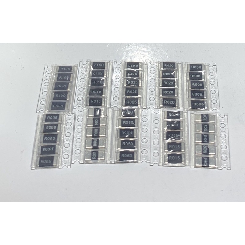 Sét 50 điện trở SMD 10 loại R020 R025 R050 R100 R010 R008 R002 R015 ...
