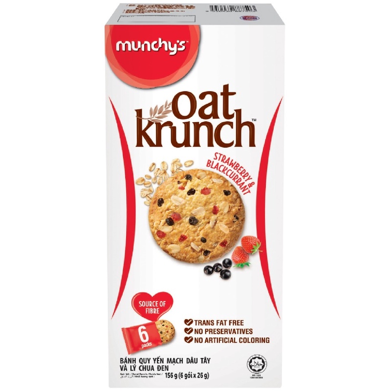 Bánh Quy Munchy's Yến Mạch Oat Krunch Dâu Tây & Lý Chua Đen (Hộp 6 gói ...