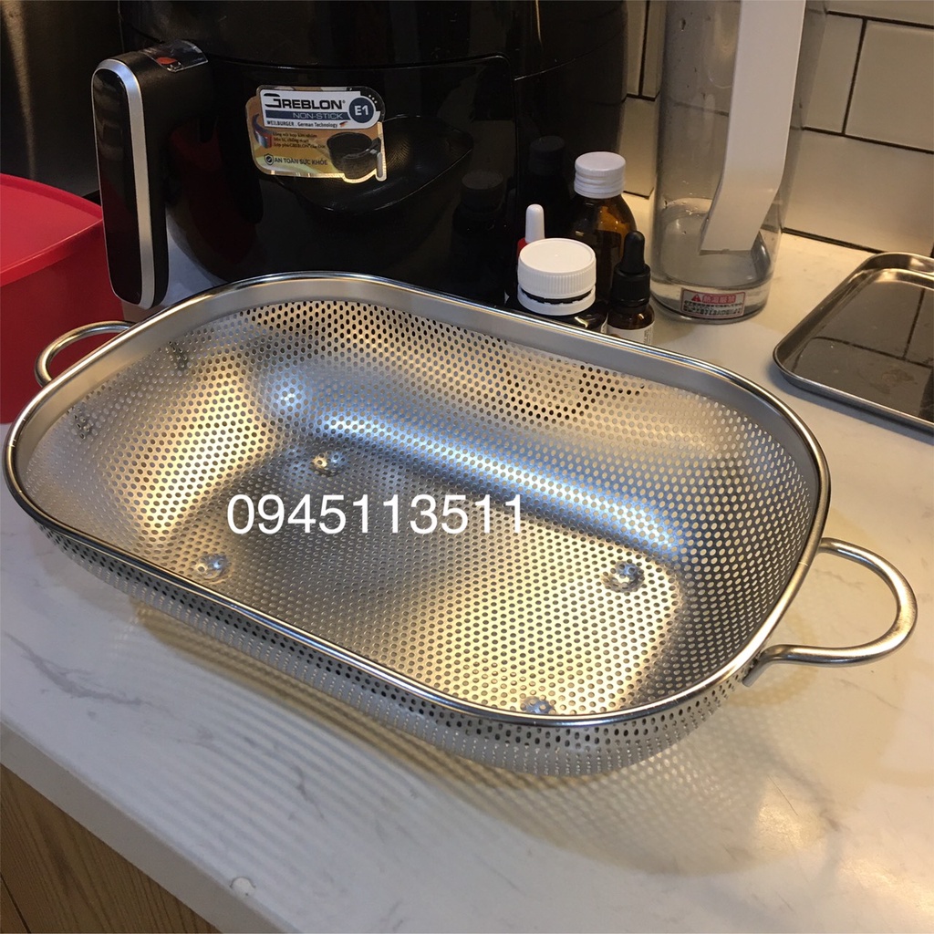 Rổ Inox tay quai, có đai Inox 304 STAAMI Hàn Quốc dáng oval chữ nhật ...