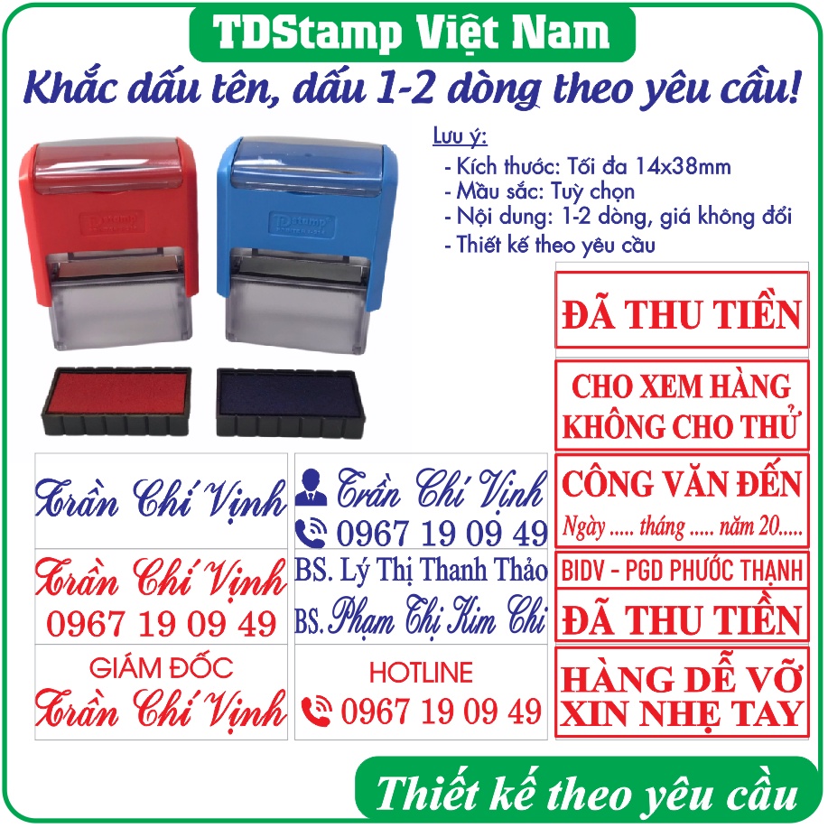 Khắc Dấu Tên, Mộc Tên, Dấu Vuông 1-2 Dòng Theo Yêu Cầu (14x38mm ...