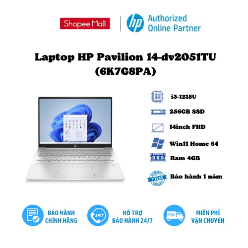[Mã ELHP128 giảm 12% đơn 10TR] Laptop HP Pavilion 14-dv2051TU (6K7G8PA)/ Natural silver/ Intel ...