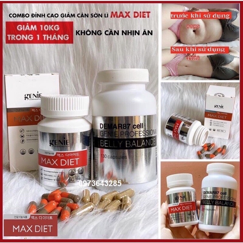 Combo 1 hộp Max diet genie và 1 hộp huỷ mỡ bụng demar 87 | Shopee Việt Nam