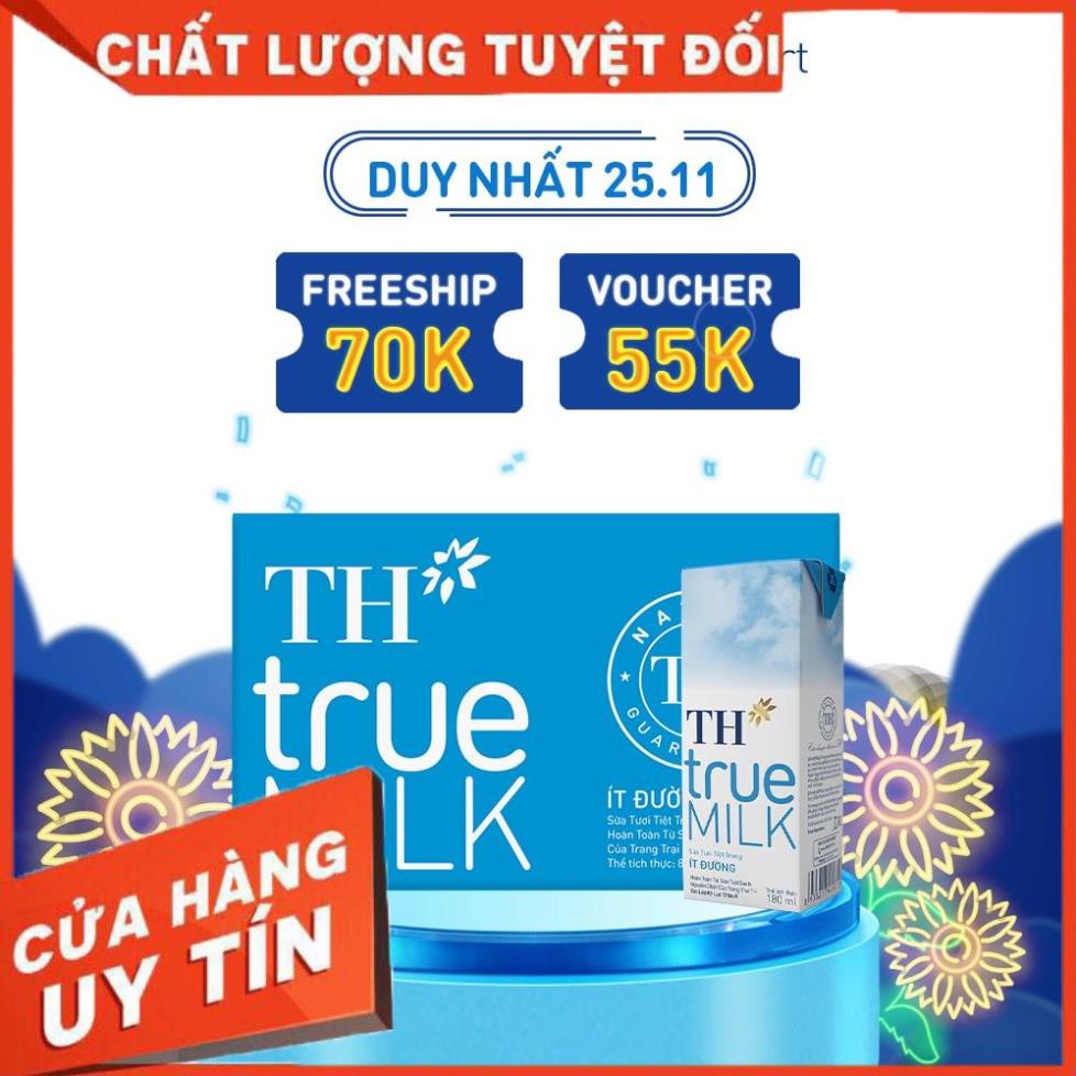 Thùng 48 hộp sữa tươi tiệt trùng ít đường TH True Milk 180ml (180ml x 48) | Shopee Việt Nam