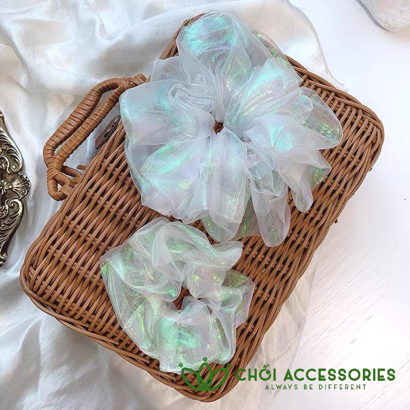 Buộc tóc nơ scrunchies bóng trong size to Chồi accessories phong cách ...