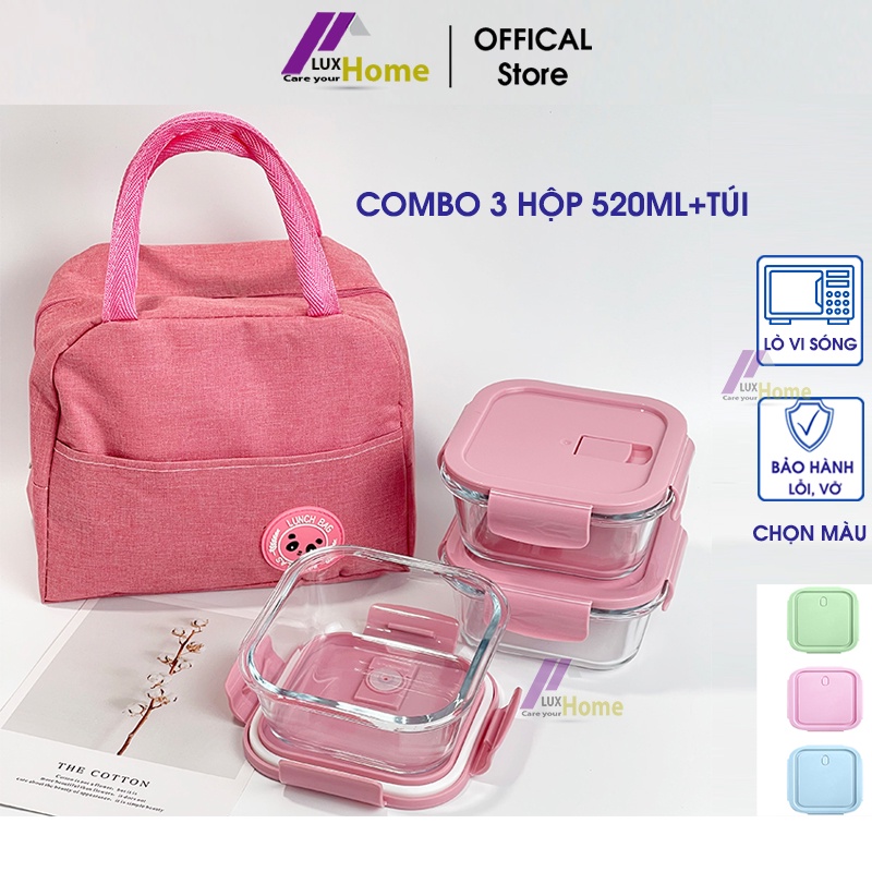 Hộp đựng cơm thủy tinh chịu nhiệt, Combo 3 hộp 1 ngăn 520ml kèm túi giữ nhiệt Luxhome | Shopee ...