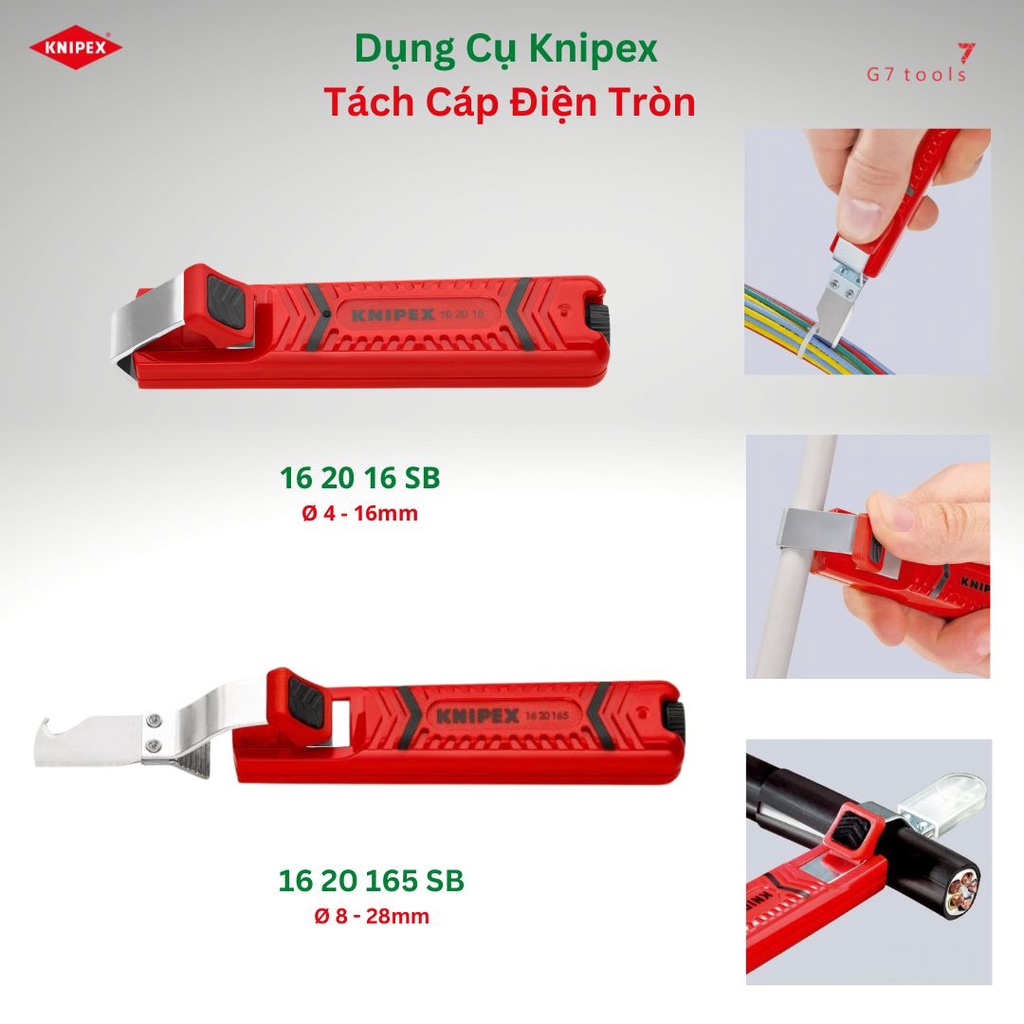 Dụng cụ Knipex 16 20 16 SB Tách Cáp Ø 4 - 16mm và 16 20 165 SB Đường Kính Ø 8 - 28mm_G7tools Hà ...