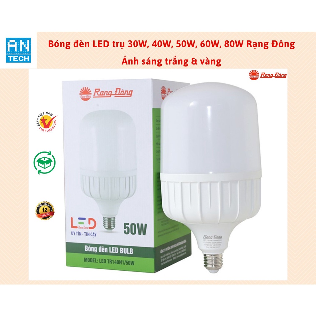 Bóng đèn LED trụ Rạng Đông 30w, 40w, 50w, 60w, 80w ánh sáng trắng & vàng - Chip LED Norma Hàn ...