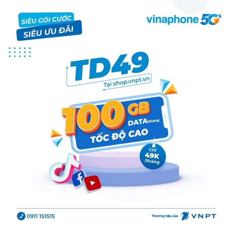 [Miễn phí 12 tháng] Sim 4G Vinaphone GÓI CƯỚC TD49 100Gb/tháng, chưa kích hoạt | Shopee Việt Nam