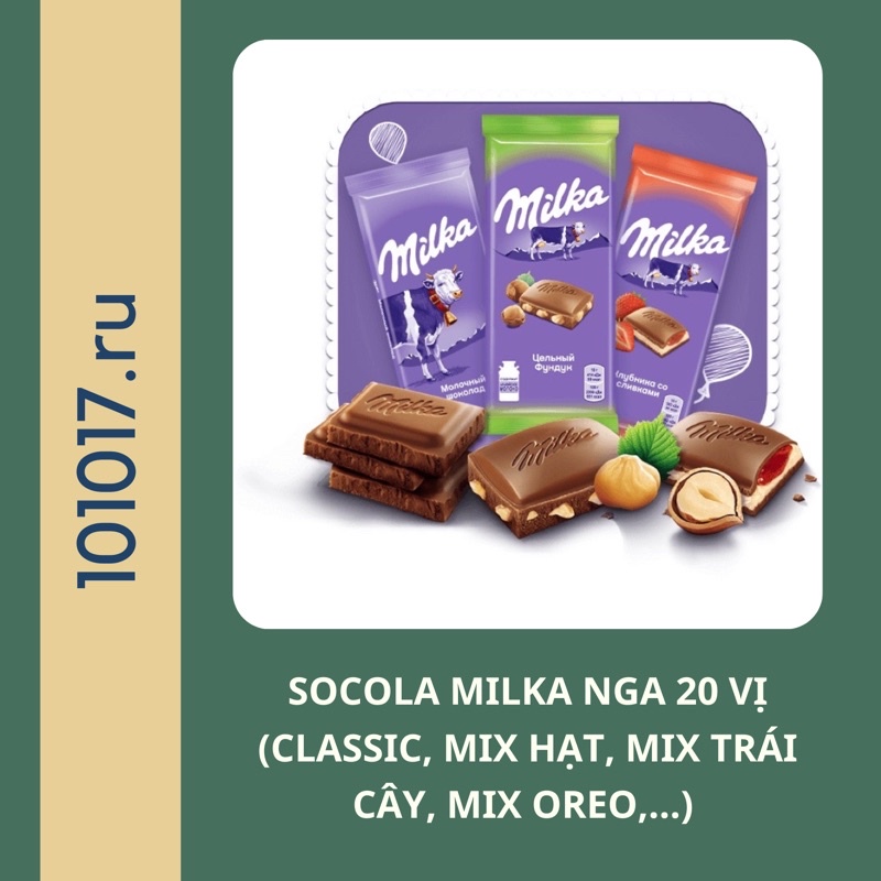 Socola Milka Nga 20 vị siêu ngon (socola sữa, socola hạt, socola oreo ...
