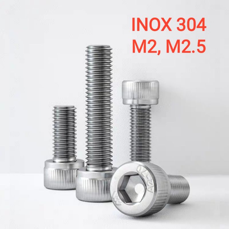 Ốc bulong inox 304 lục giác đầu trụ M2, M2.5 dài 6mm, 8 mm, 10mm ...