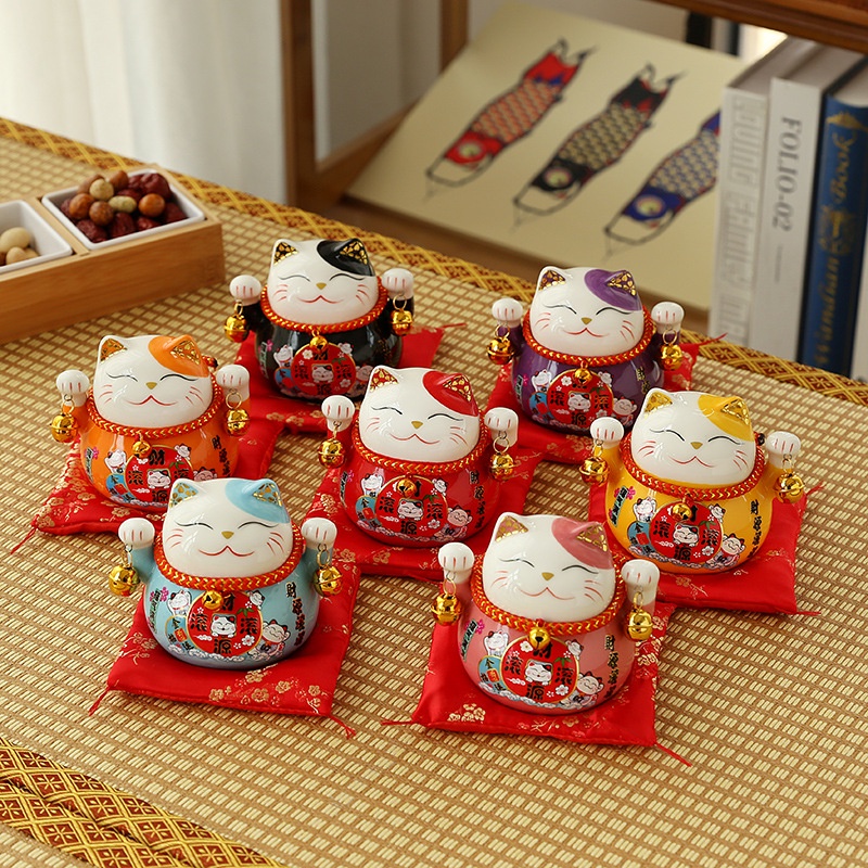 Mèo thần tài, mèo may mắn maneki neko phúc lộc viên mãn 20cm (kèm đệm ...