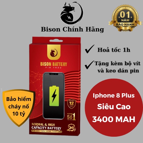 Pin Bison Con Trâu Cho ip 8 Plus Siêu Cao 3400mah chính hãng - BH 12 ...