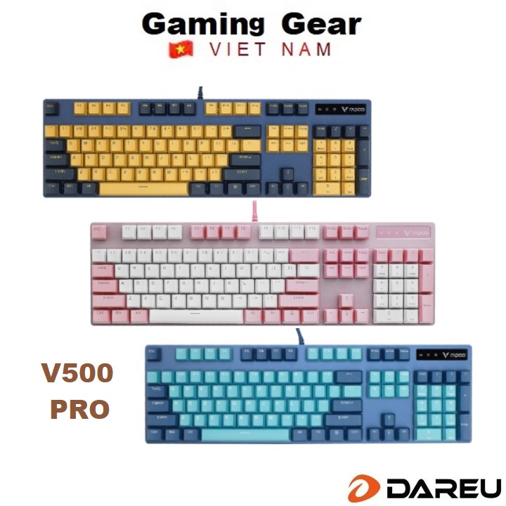 Bàn phím cơ Gaming Rapoo V500 PRO Cyan Blue / Pink White / Yellow Blue (Black , Blue Switch ...