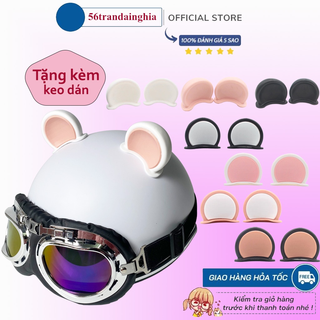 Tai chuột mickey (1 cặp) gắn mũ bảo hiểm nửa đầu 1/2 và nón bảo hiểm 3/ ...