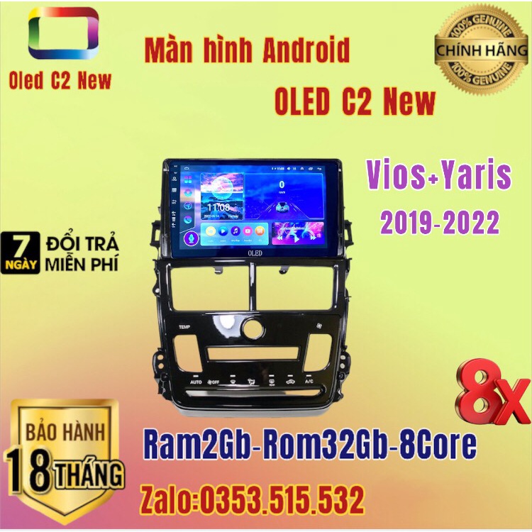 Màn Hình Android OLED C2 New Chip 8x có quạt tản nhiệt Vios + Yaris 2019 - 2022, 9 inch Đh Tự ...
