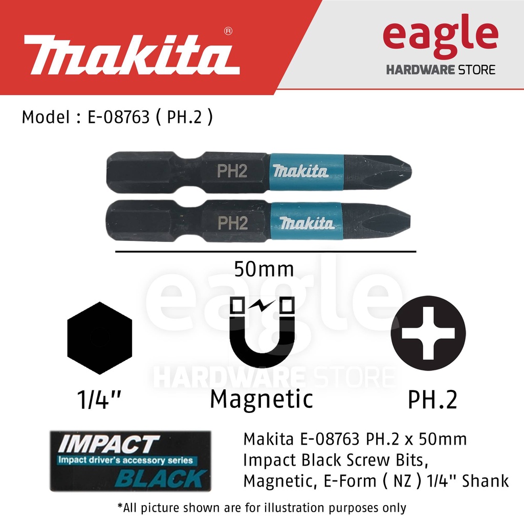 Bộ 2 Mũi Vít PH2 dài 50mm IMPACT BLACK MAKITA E-08763 chuôi lục giác ...