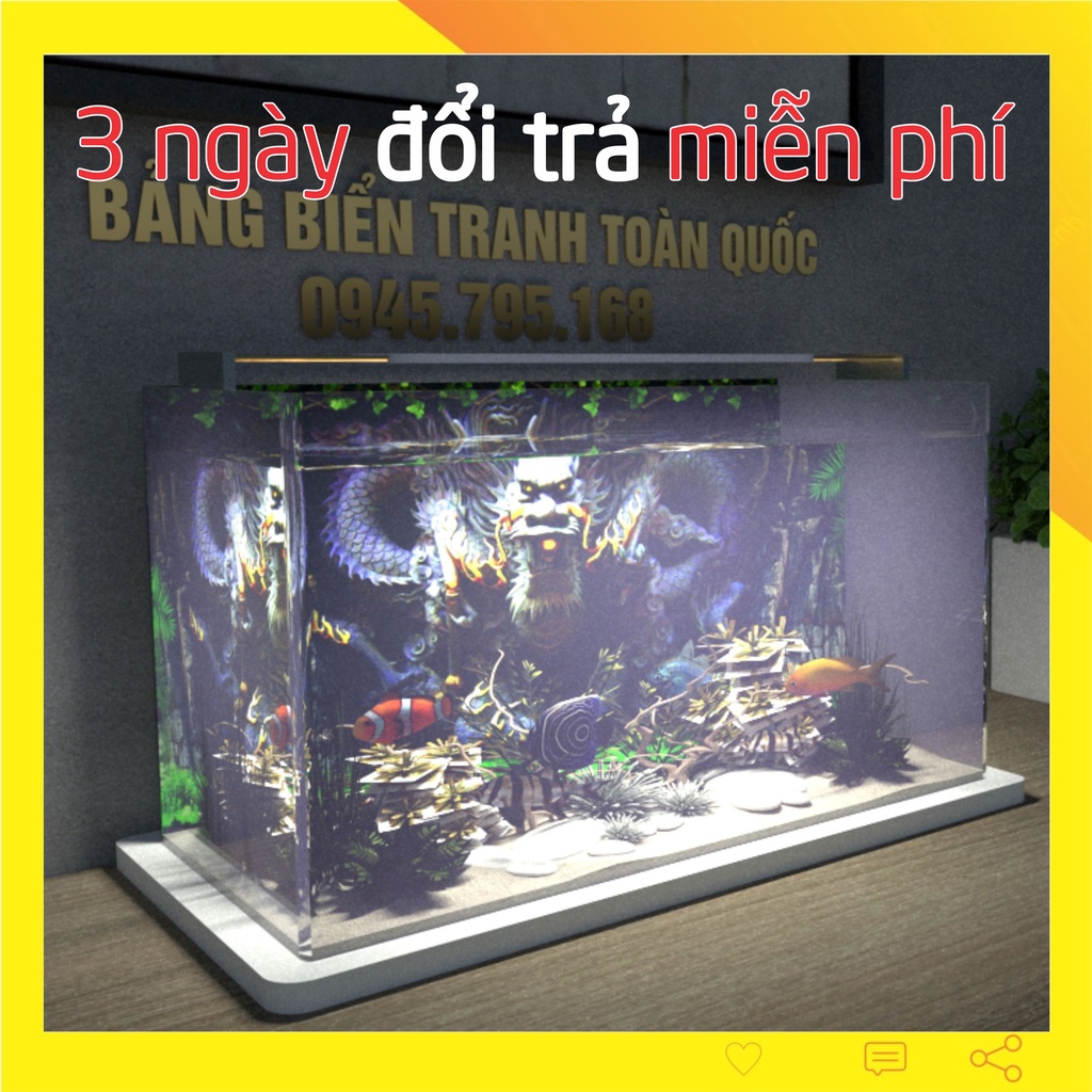 Hồ nuôi cá 7 màu mini để bàn làm việc chất liệu mica in hình mẫu rồng 5 ...