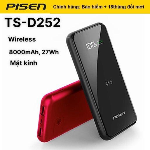 Sạc Dự Phòng Không Dây Pisen Wireless Charging 8000mAh ( Mặt kính, 2x USB Smart, Fast, Micro ...