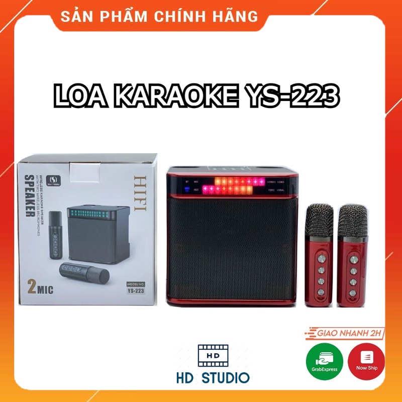 Loa Karaoke YS-223 Kèm 2 Micro Không Dây Kiêm Bluetooth Thẻ Nhớ TF USB Cổng AUX 3.5 Nhỏ Gọn Âm ...