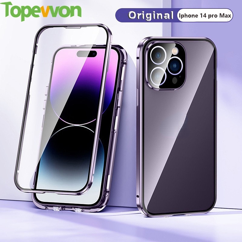 Ốp điện thoại TOPEWON kính cường lực hai mặt viền kim loại nam châm ...