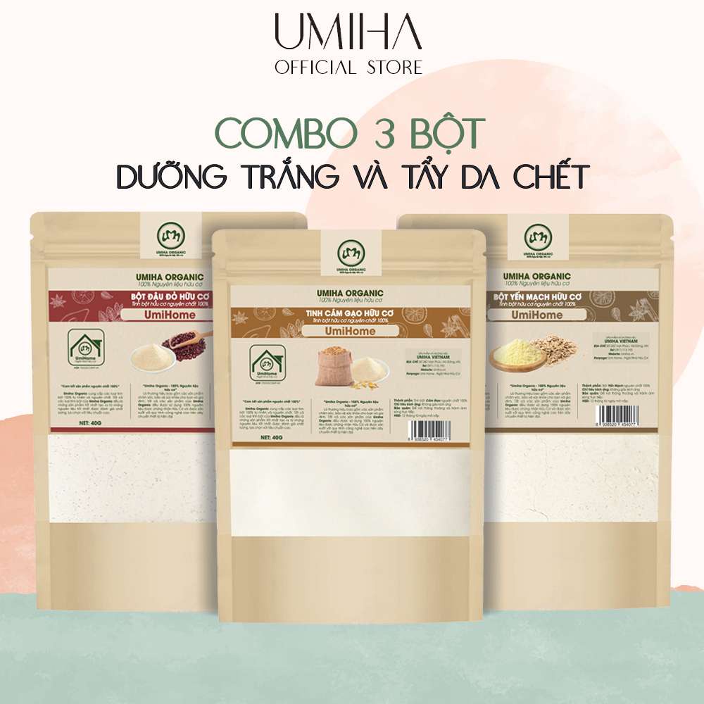 Combo 3 Bột Cám Gạo, Đậu Đỏ, Yến Mạch Nguyên Chất Umiha Organic (40GX3) Tẩy Tế Bào Chết Cơ Thể ...