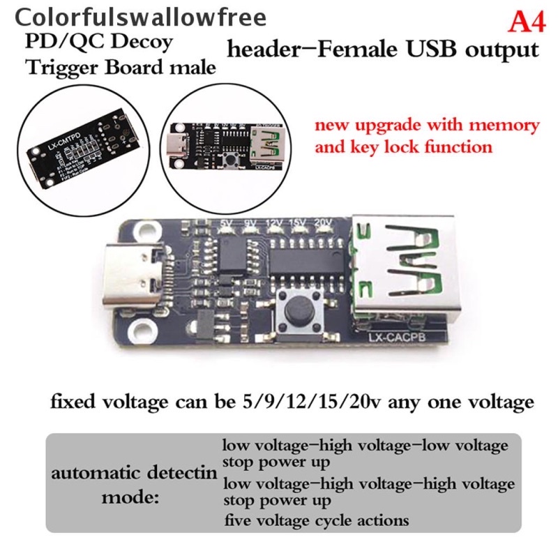 Bảng mạch dò chuyển đổi kích hoạt USB Type-C 100W 5A PD 5V 9V 12V 15V ...