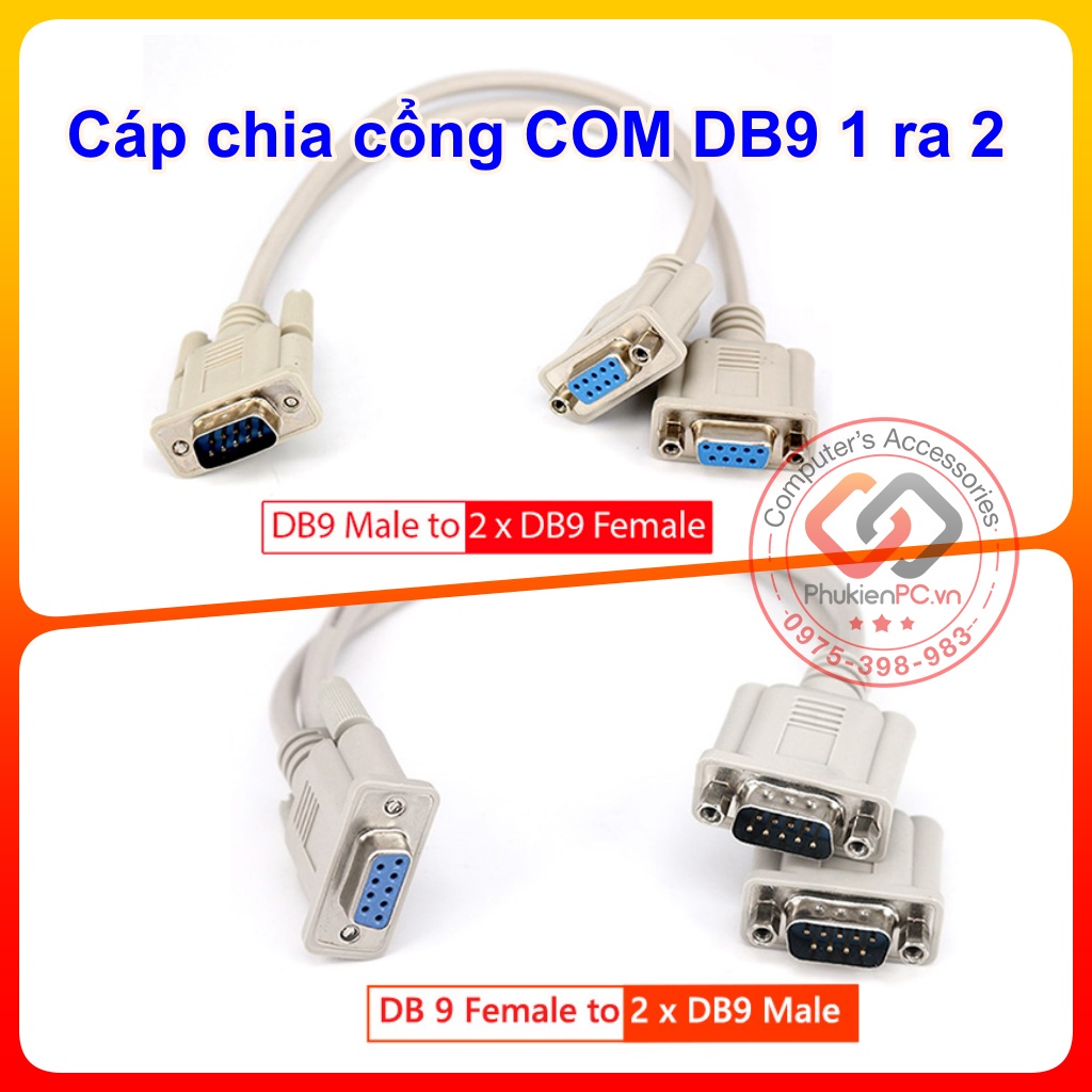 Cáp chia cổng COM DB9 1 ra 2. Chia DB9 Male to 2 BD9 Female vả cáp chia ...