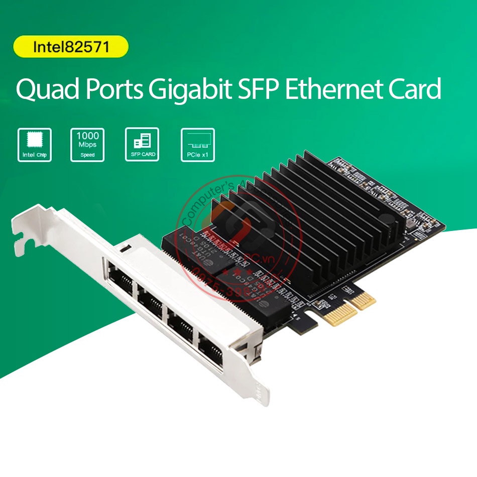 (HÀNG MỚI) Card mạng LAN PCIe 1x to Quad 4 Gigabits Ethernet intel ...