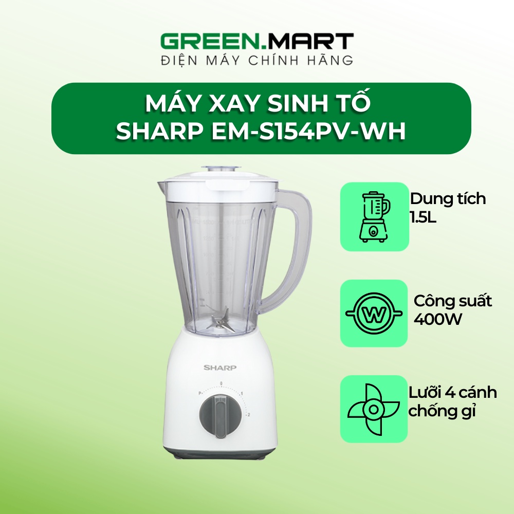 Máy Xay Sinh Tố Sharp EM-S154PV-WH 1.5L Công suất: 400W, 2 Tốc Độ Xay Chính Hãng | Shopee Việt Nam