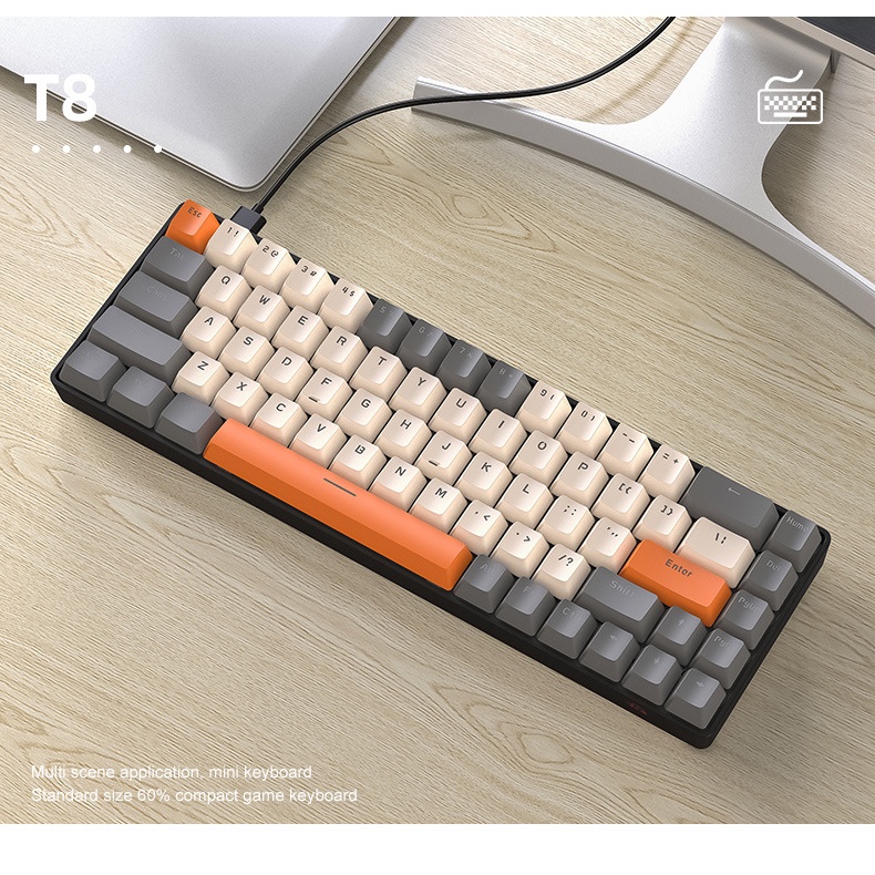 Bàn Phím Cơ Nhỏ Gọn Wolf T8 RGB Layout 68 Phím Keycap ABS Mix 2 Màu Cực ...