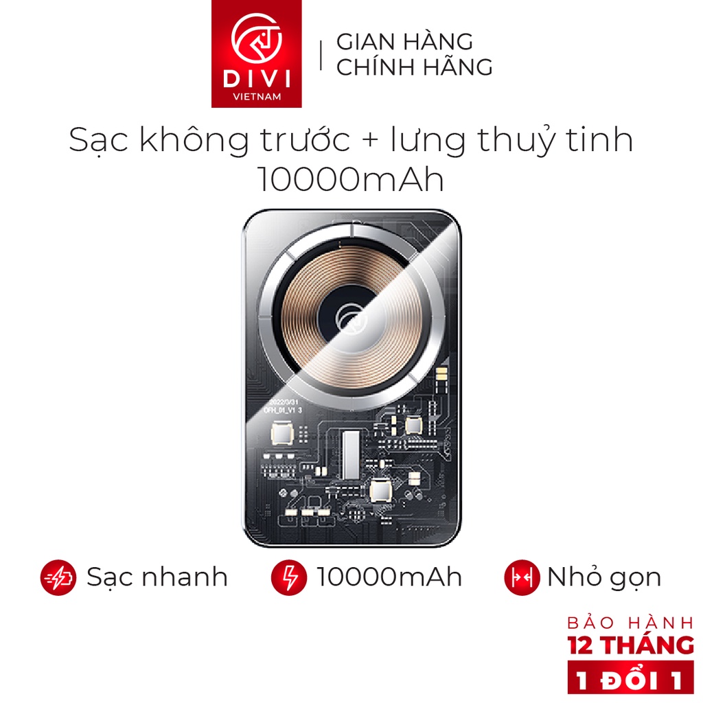 Sạc không trước + lưng thuỷ tinh - 10000mAh DIVI E44B - Công nghệ cao 2 ...