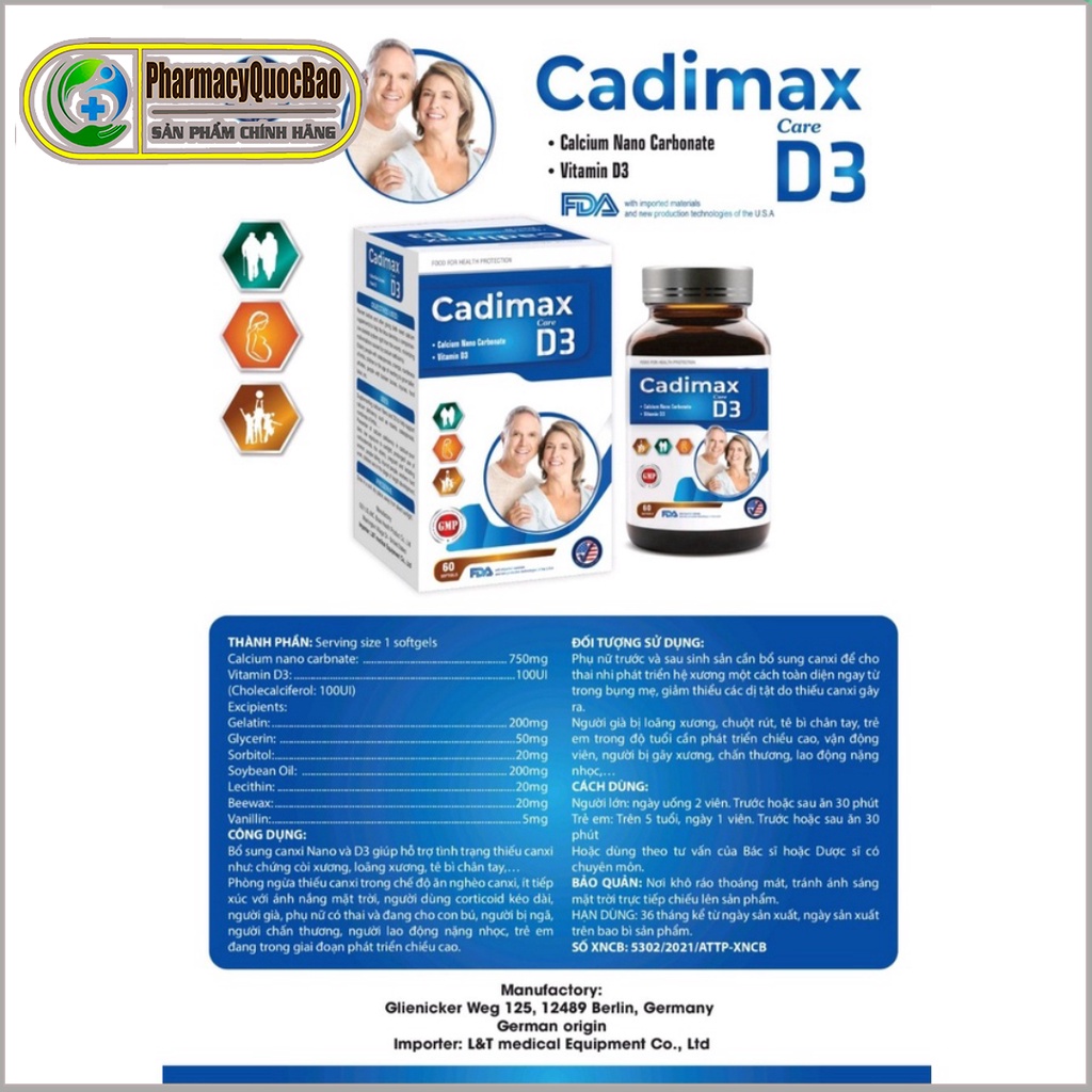 Viên uống bổ sung canxi CADIMAX CARE D3- bổ sung canxi, d3 nhập khẩu ...