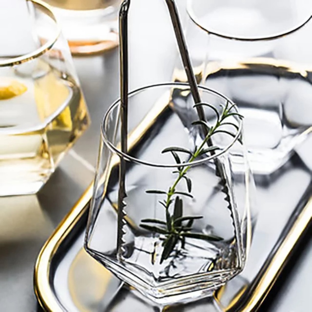 Ly thủy tinh góc lục giác màu xanh hoặc màu trắng cực sang / Ly uống ...