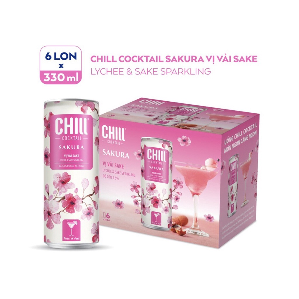 CHILL COCKTAIL SAKURA - vị Vải SAKE- Lon/Pack 6 Lon 330ml [Hỏa Tốc ...