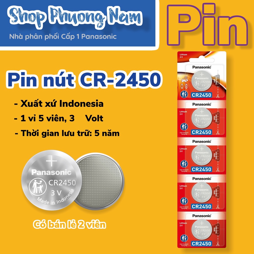Vỉ 5 viên Pin nút Lithium 3v Panasonic CR-2450, CR2450, xuất xứ ...