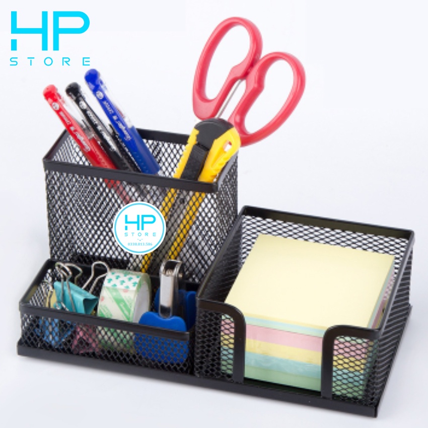 Hộp đựng bút để bàn, khay đựng bút 3 ngăn bằng kim loại cao cấp, chắc ...