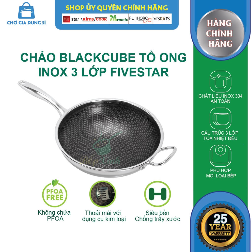 Chảo inox chống dính sâu lòng Fivestar Blackcube inox 304 không rỉ cao cấp ( 30cm / 32cm ...