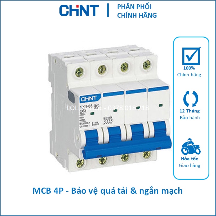 MCB 4P 3 PHA CỰC CB TÉP ÁT TÔ MÁT ÁP TÔ MÁT APTOMAT 32A 40A 50A 63A 6kA ...