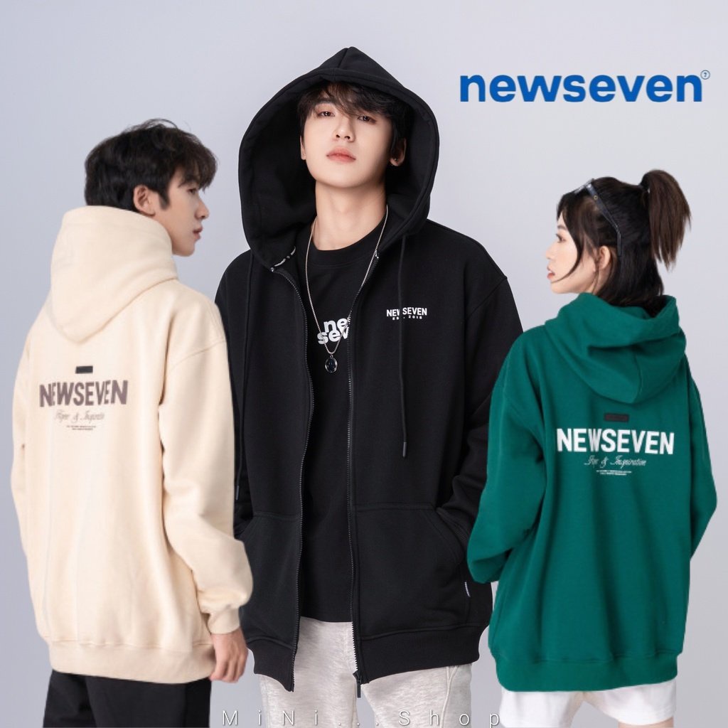 Áo Hoodie Zip NEWSEVEN Signature Basic. Áo khoác N7 nỉ bông có khóa kéo ...