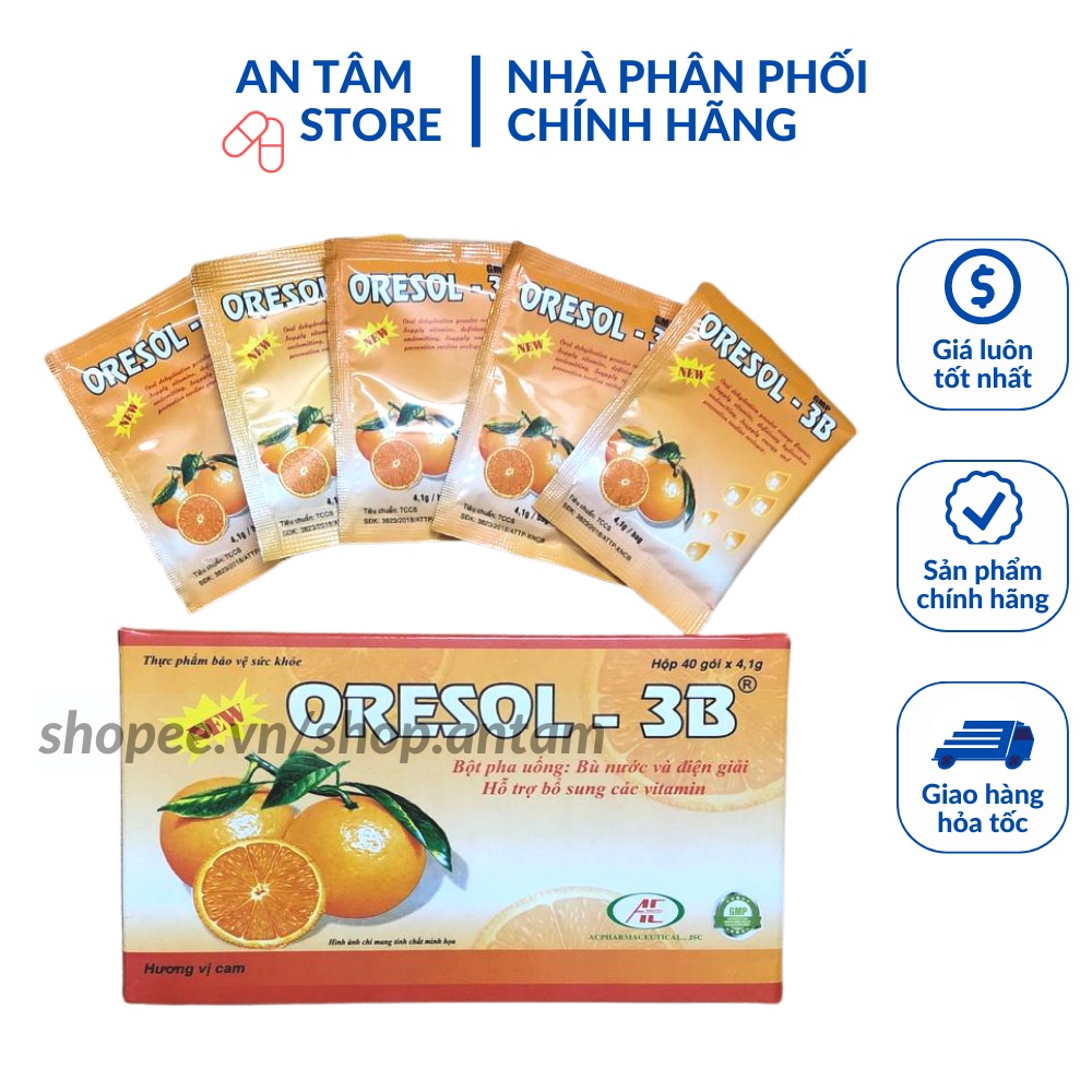 Bù nước và điện giải Oresol 3B vị cam dễ uống (hộp 40 gói) | Shopee ...