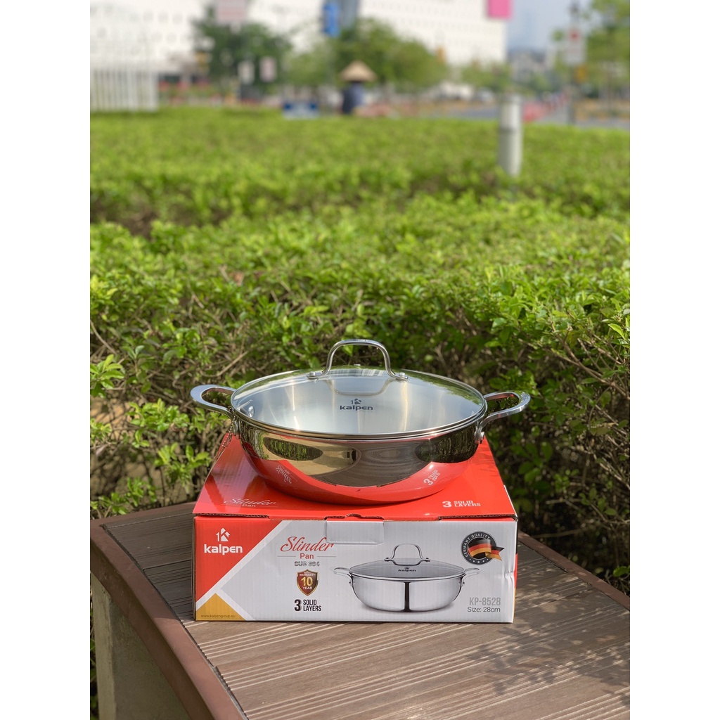 Chảo xào Chảo lẩu Kalpen KP-8528 3 lớp đúc liền khối đáy từ size 28cm inox 304 Đúc Liền Nguyên ...
