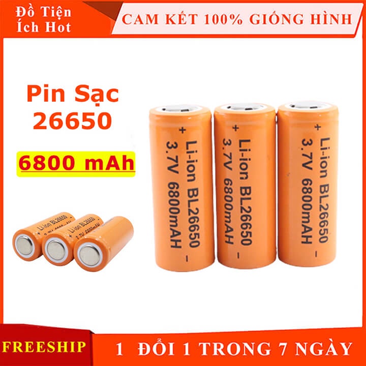 Pin 26650 dung lượng 6800mAh 3.7V dòng xả cao 10A dùng cho đèn pin đa ...