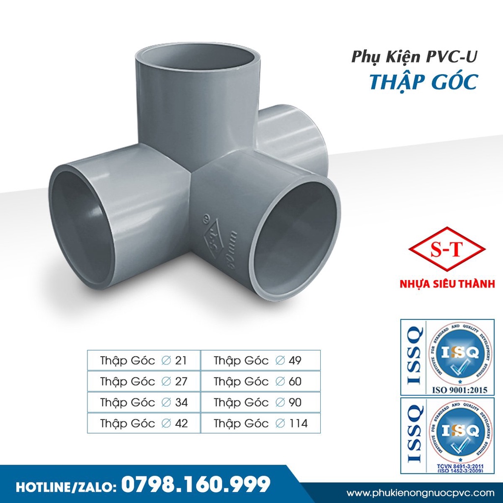 [1 bịch] Chữ thập góc PVC, co góc 4 nhánh phi 21,27,34,42,49,60,90 Siêu ...