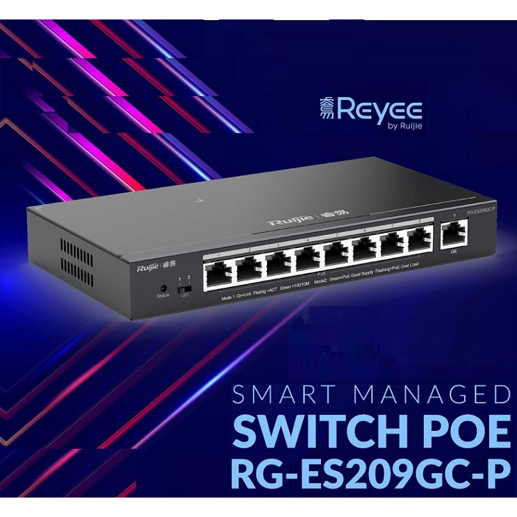 Bộ chia mạng Switch POE 9 Cổng RUIJIE REYEE RG-ES209GC-P Gigabit Smart ...