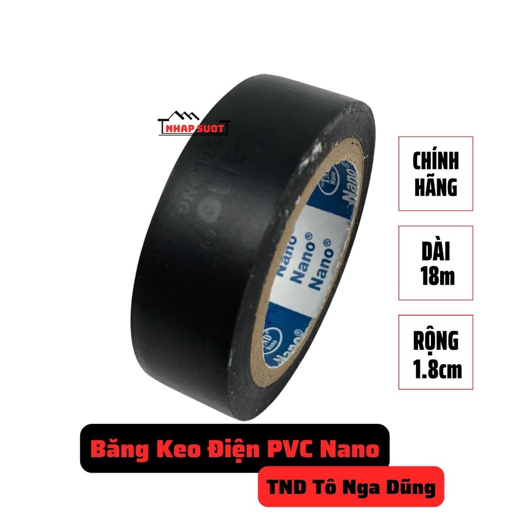 [1 cuộn] Băng dính, băng keo điện PVC Nano TND Tô Nga Dũng tải nhiệt tốt cho dây điện, khổ rộng ...